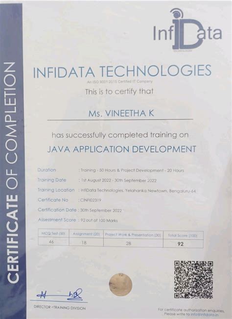 Vineetha K On Linkedin Hey Connections I Have Successfully Completed My Training On Java…