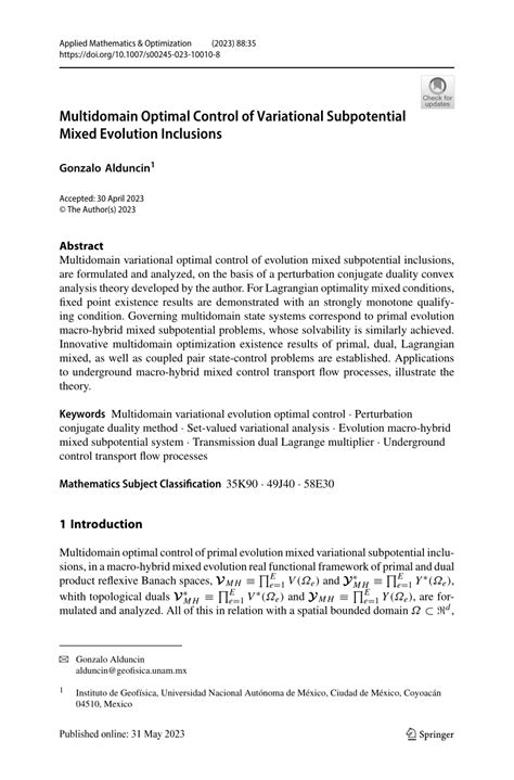 pdf multidomain optimal control of variational subpotential mixed