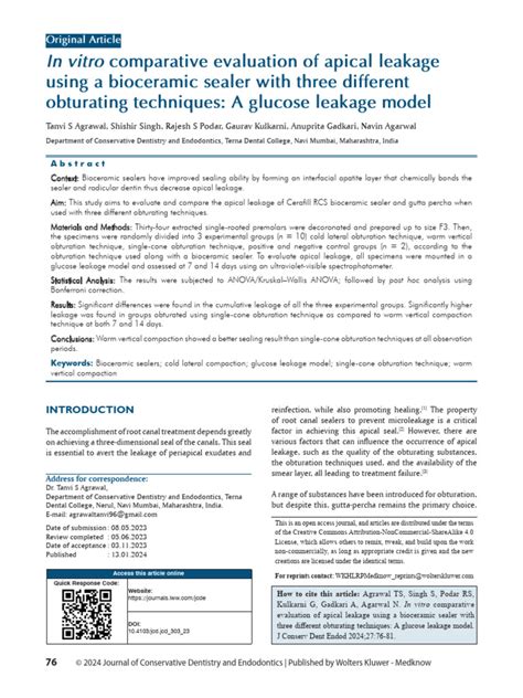 In Vitro Comparative Evaluation Of Apical Leakage Pdf Dentistry