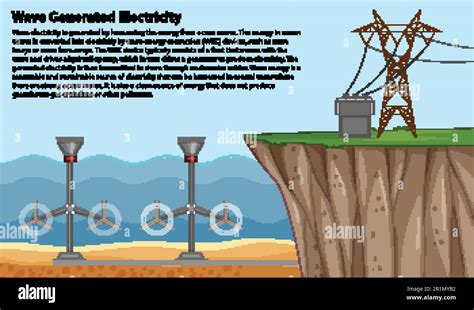 Ocean Power Generation With Underwater Turbines Illustration Stock
