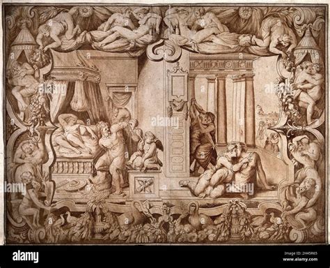 A Number Of Couples At Various Early Stages Of Lovemaking Etching Stock Photo Alamy