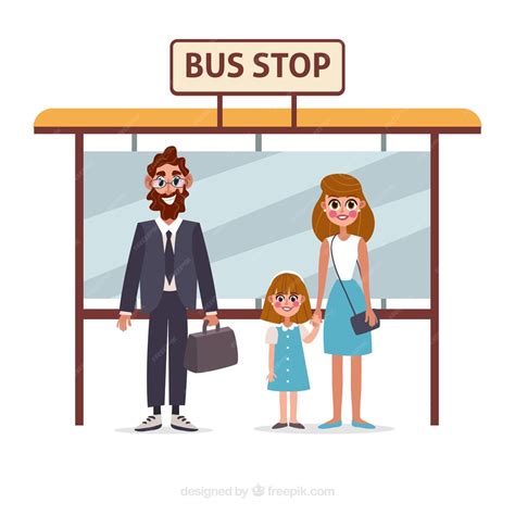 평면 디자인으로 버스를 기다리는 사람들 무료 벡터