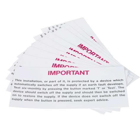 Industrial Signs 130mm X 60mm Residual Current Device Testing Label