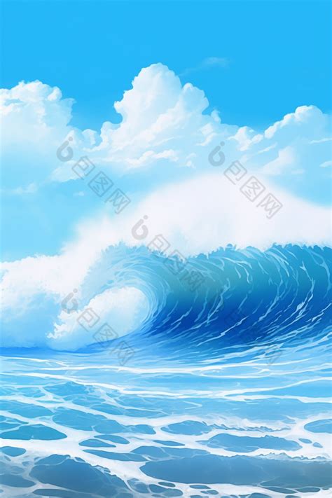 大海海浪壮阔水波插画图片 包图网