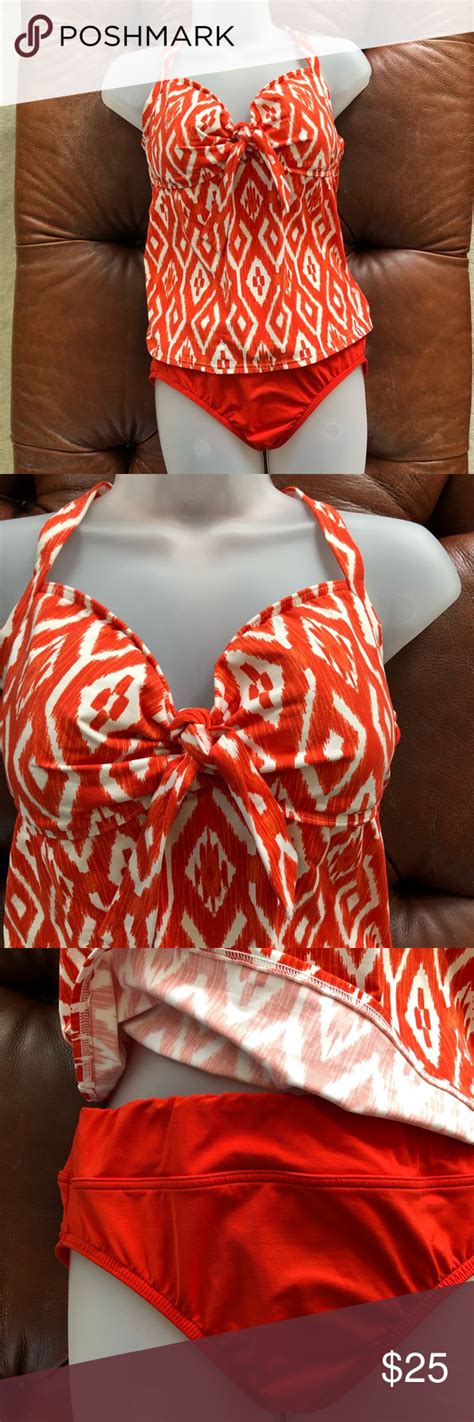 Lands End Tankini Orange Ikat Racerback Twist 10 Tankini Pretty
