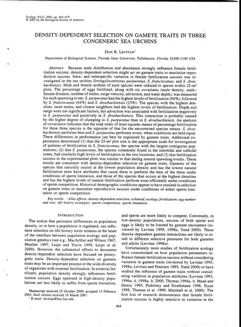 Pdf Density Dependent Selection On Gamete Traits In Three Congeneric