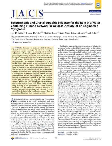 Pdf Spectroscopic And Crystallographic Evidence For The Role Of A Water Containing Hydrogen