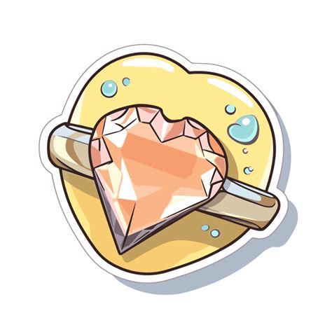 다이아몬드 클립 아트와 하트 모양 일러스트 반지의 스티커 벡터 고립 된 만화 약혼 반지와 스티커 디자인 상표 모양 일러스트