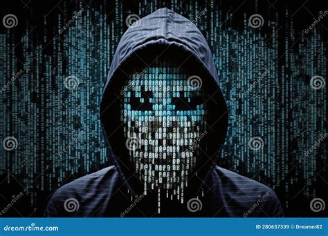 Masked Hacker In The Hood Abstract Digital Artwork Stock Illustration