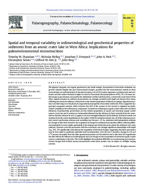 Pdf Sediment Properties In Lake Bosumtwi West Africa