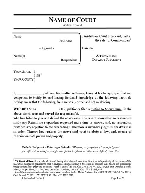 Affidavit Of Default Pdf Default Judgment Affidavit