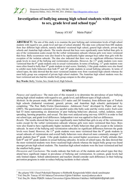 Pdf Investigation Of Bullying Among High School Students With Regard