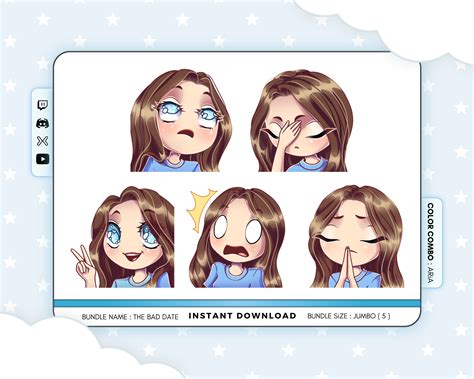 Twitch Emotes Teddy Brown Hair Blue Eyes Chibi Emotes Etsy