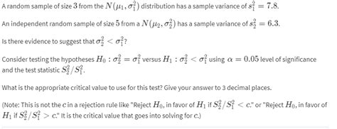 Solved A random sample of size from the N μ σ Chegg
