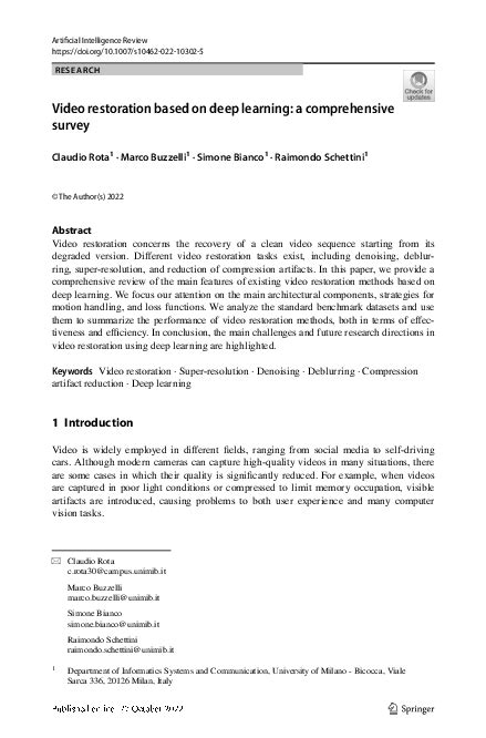 Pdf Video Restoration Based On Deep Learning A Comprehensive Survey