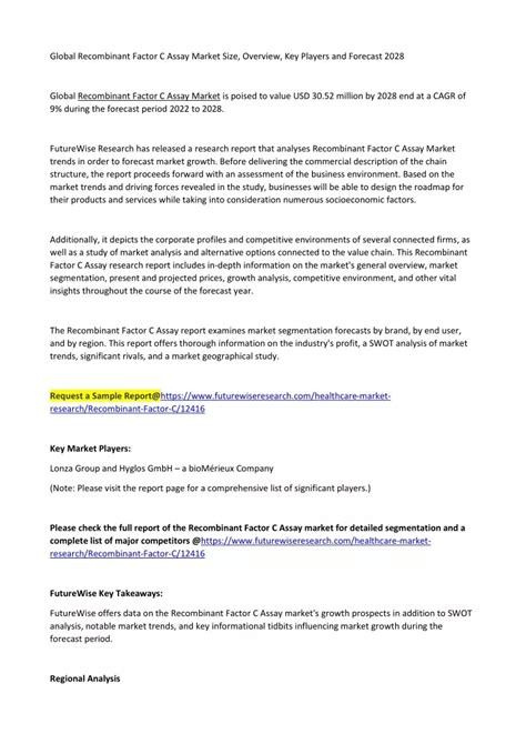 Ppt Global Recombinant Factor C Assay Market Size Overview Key Players And Forecast 2028