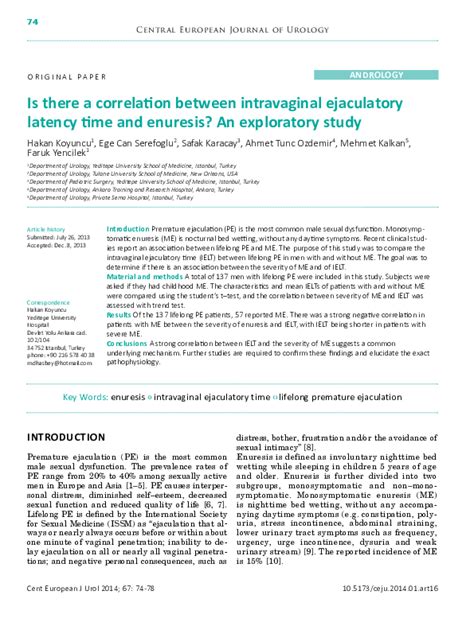 pdf is there a correlation between intravaginal ejaculatory latency time and enuresis an
