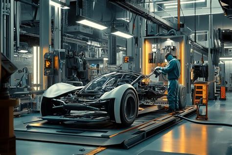 Futuristic Electric Vehicle Assembly Plant With Advanced Robotics Premium Ai Generated Image