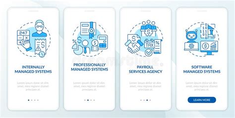 Types Of Payroll Systems Blue Onboarding Mobile App Screen Stock Vector