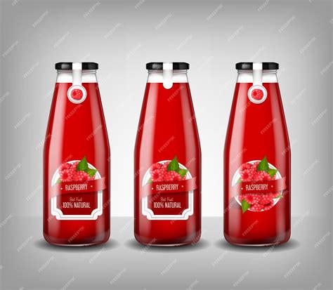 Premium Vector Realistic Glass Bottle Of Raspberry Juice Drink Isolated