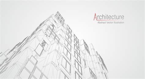 현대 건축 와이어프레임 도시 와이어 프레임의 개념입니다 건축 Cad 도면의 와이어프레임 건물 그림입니다 프리미엄 벡터