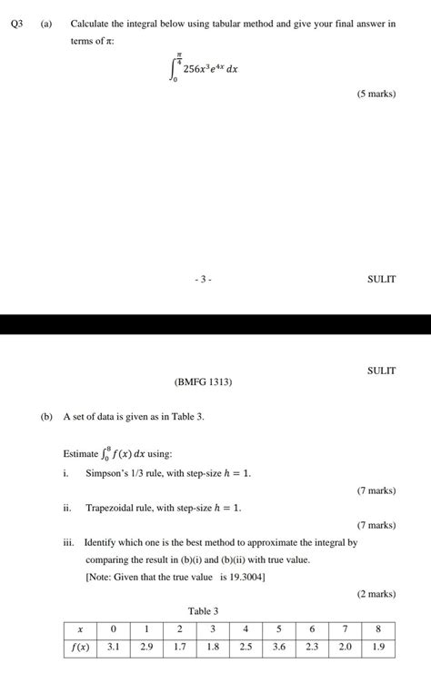 Solved A Calculate The Integral Below Using Tabular Method