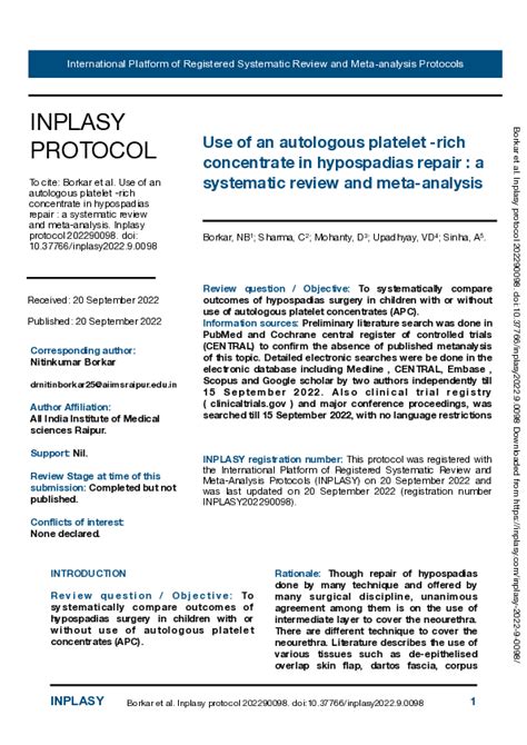 Pdf Use Of An Autologous Platelet Rich Concentrate In Hypospadias Repair A Systematic