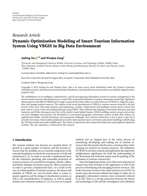Pdf Dynamic Optimization Modeling Of Smart Tourism Information System
