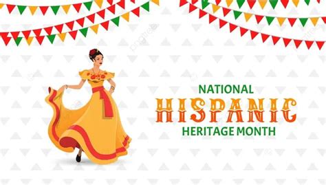 국가 히스패닉 유산의 달 축제 배너 벡터 배경에 깃발 화환과 젊은 여성 캐릭터 댄서가 있는 춤추는 여자 전통 의상을 입고 표현력이 풍부한 플라멩코 댄스 국가 히스패닉 유산의