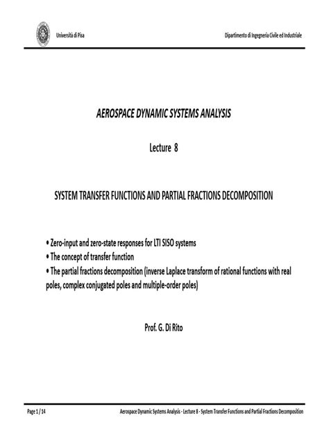 20231017 Lecture08 System Transfer Functions And Partial Fractions Decomposition Pdf Laplace