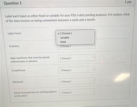 Solved Label Each Input As Either Fixed Or Variable For Your Chegg Com