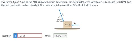 Solved Two Forces F1 And F2 Act On The 7 00−kg Block Shown