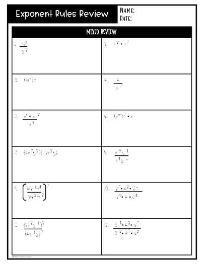 Exponent Rules Review Practice And Puzzle Activity By Math With Ms Gordon