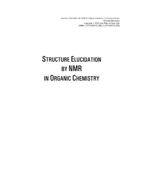 Structure Elucidation By Nmr In Organic Chemistry Eberhard B Pdf
