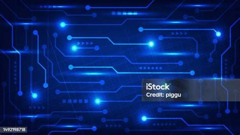 하이테크 디지털 회로 기판 Ai 패드와 파란색 조명 배경에 연결된 전선 0명에 대한 스톡 벡터 아트 및 기타 이미지 0명 개념 공학 Istock