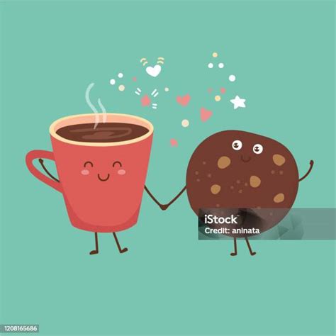 테이크 아웃 커피 컵과 초콜릿 쿠키의 가와이이 벡터 일러스트 귀여운에 대한 스톡 벡터 아트 및 기타 이미지 귀여운 낙서 드로잉 눈 신체 부분 Istock