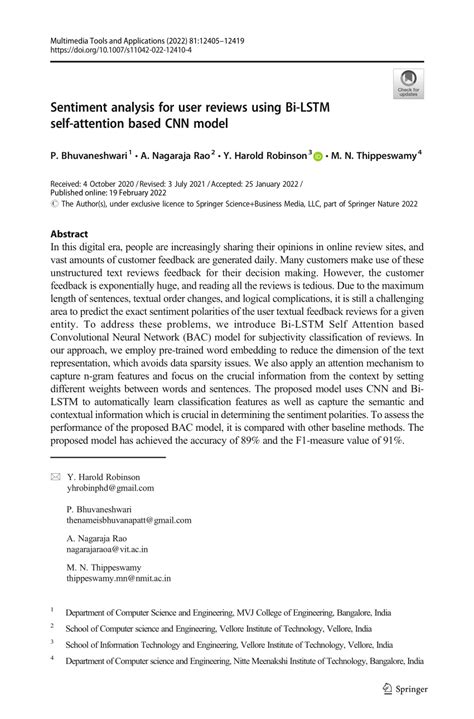 Pdf Sentiment Analysis For User Reviews Using Bi Lstm Self Attention Based Cnn Model