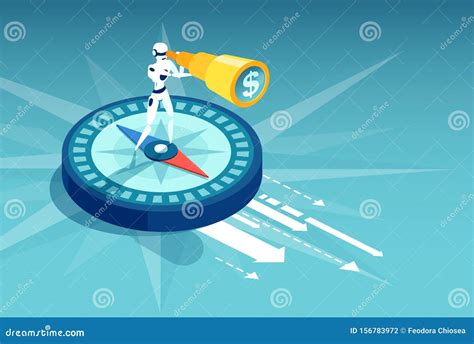 Vector Of A Robot Standing On Compass Searching For Financial