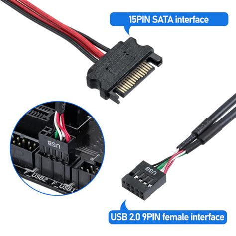 9Pin USB Header Splitter With SATA Cable Internal USB Hub Extension