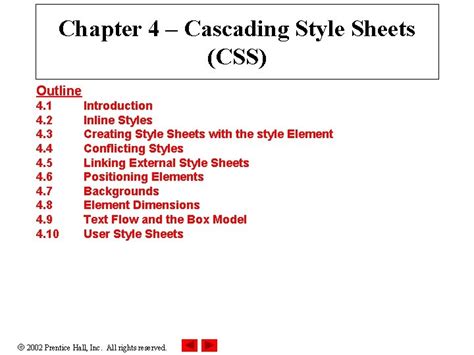 Chapter 4 Cascading Style Sheets CSS Outline 4
