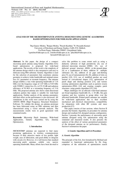 Pdf Analysis Of The Microstrip Patch Antenna Designed Using Genetic Algorithm Based