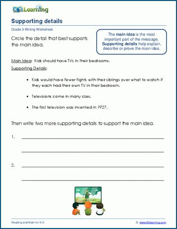 Supporting Details Worksheets K5 Learning