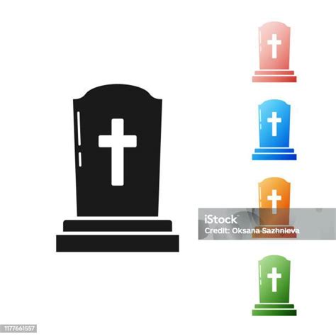 흰색 배경에 격리 된 십자가 아이콘이있는 검은 색 삭제 표시 무덤 아이콘입니다 다채로운 아이콘을 설정합니다 벡터 일러스트레이션 고대의에 대한 스톡 벡터 아트 및 기타 이미지