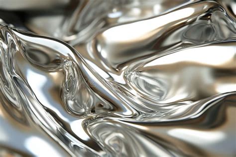 Abstract Liquid Metal Texture With Smooth Flowing Waves And Reflective Surface In High