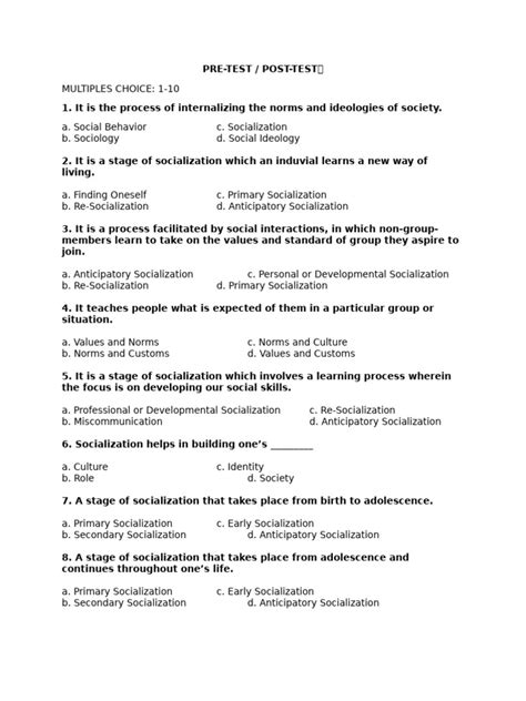 Pre Test Ucsp Module 5 Pdf Socialization Adolescence