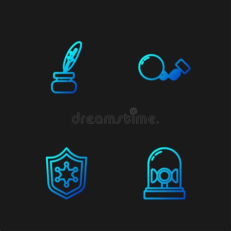 Set Line Flasher Siren Police Badge Feather And Inkwell And Ball On Chain Gradient Color