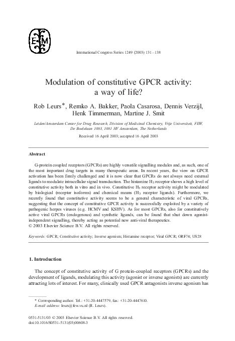 Pdf Modulation Of Constitutive Gpcr Activity A Way Of Life