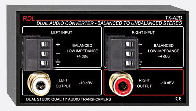RDL TX TPR A FORMAT A RECEIVER Active Single Pair X RCA Phono X Balanced Line Output