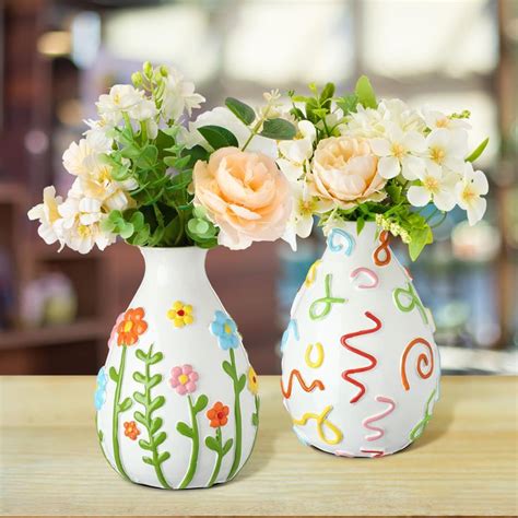 Singhoow 2 Pcs Colored Flower Vase Set Lines Vase Flowers Vase For Modern Home Decor Cute Small