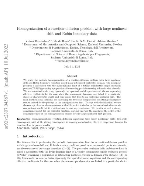 Pdf Homogenization Of A Reaction Diffusion Problem With Large Nonlinear Drift And Robin